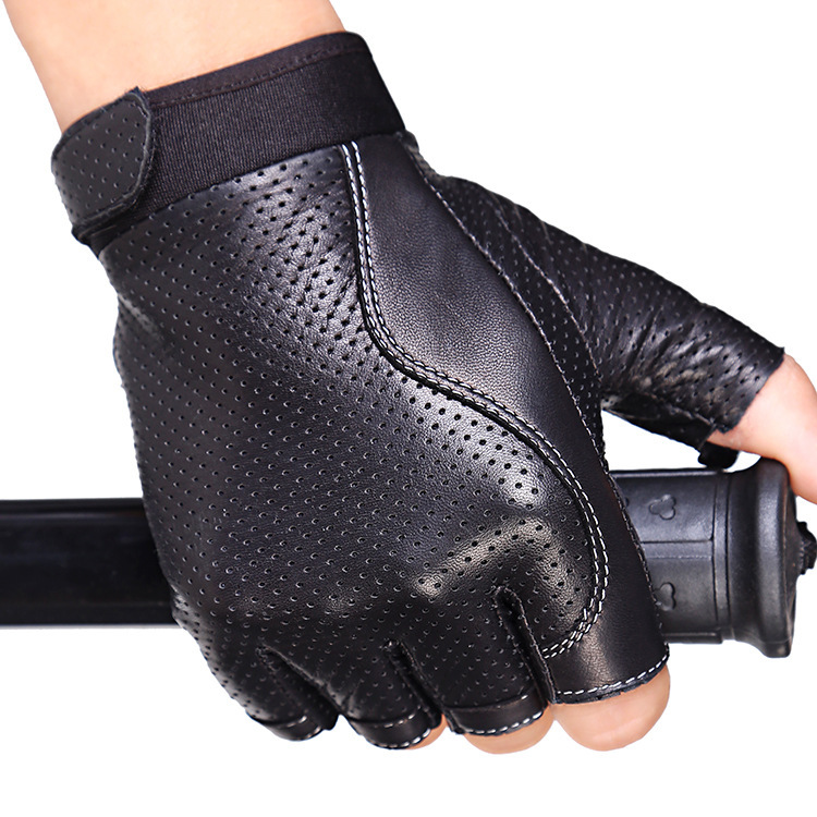 Men's sheepskin fingerless leather gloves