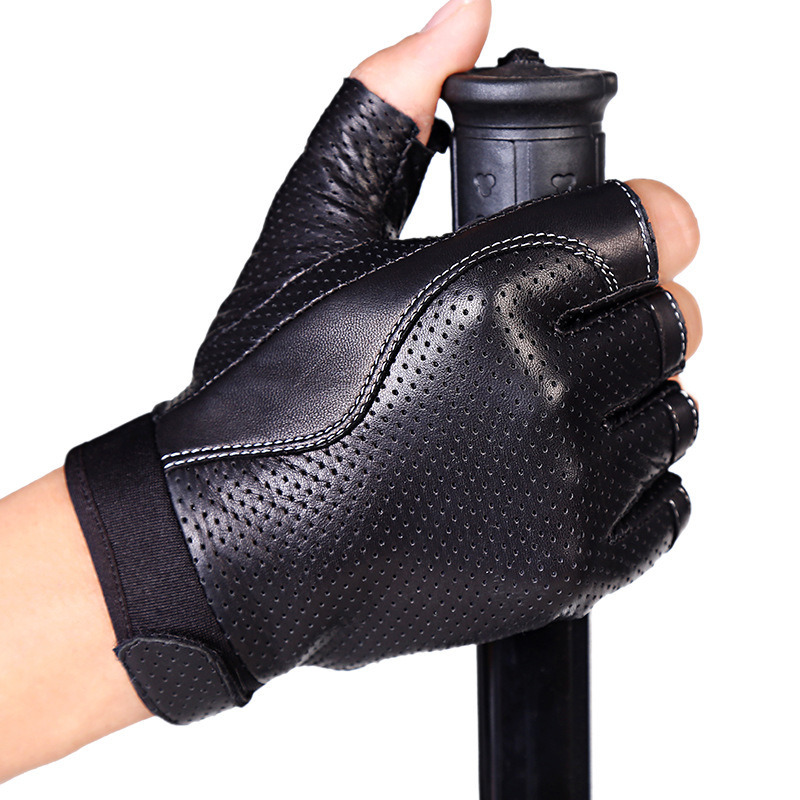 Men's sheepskin fingerless leather gloves